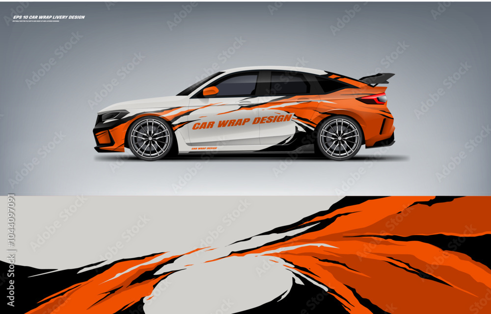 Sporty Car wrap livery design with paint splash theme with orange color ...