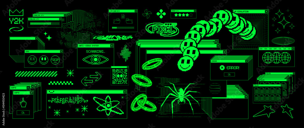 Old PC system, aesthetic retro os UI in y2k style with glitch, pixel ...