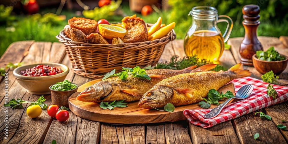 Fish Fry Feast: Delicious Crispy Fish with a Rustic Outdoor Setting and ...