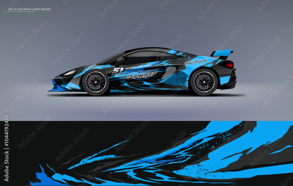 Car wrap livery design with paint splash theme with blue color ...