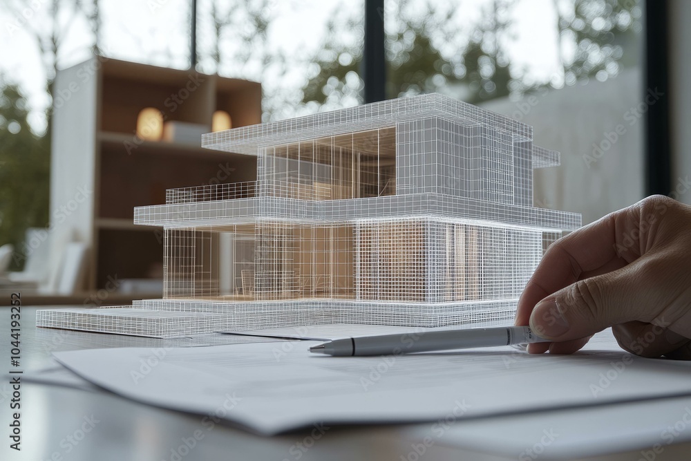 Architectural design process: hand drawing modern house plan with 3D ...