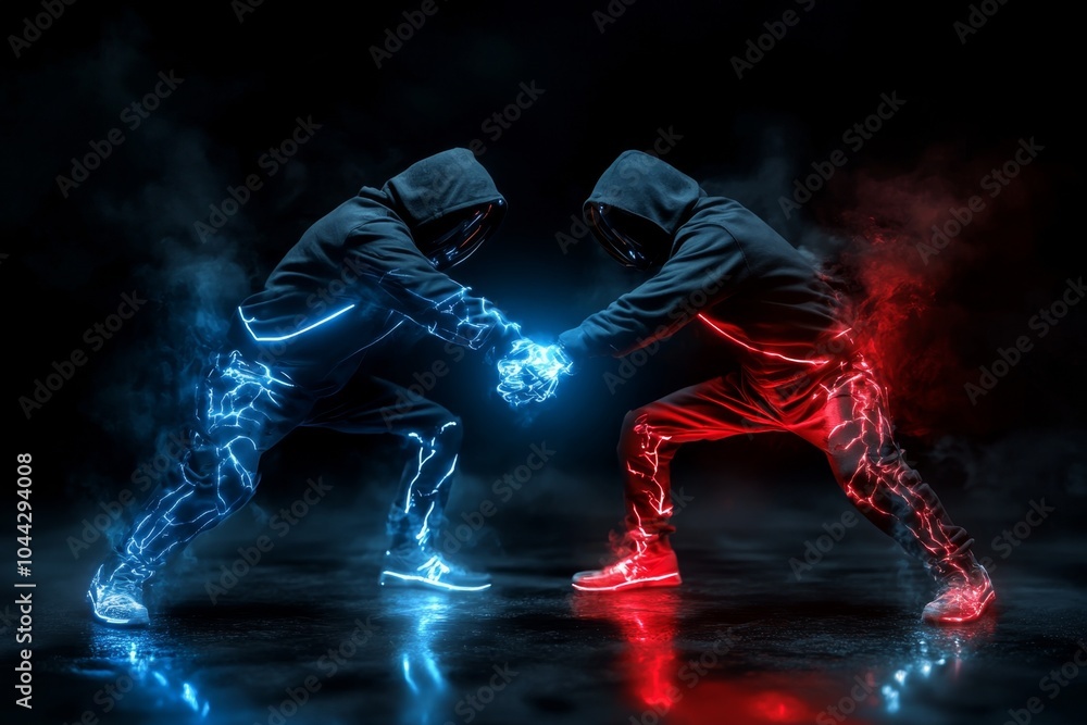 Cyberpunk fight scene between two individuals consumed by hatred, with ...