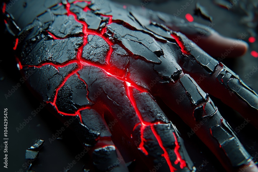 Hyper-realistic close-up of a deep cut on a person's hand, with ...