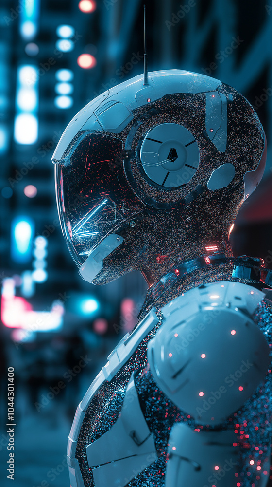 white robot cyborg head soldier in cyber world futuristic background ...