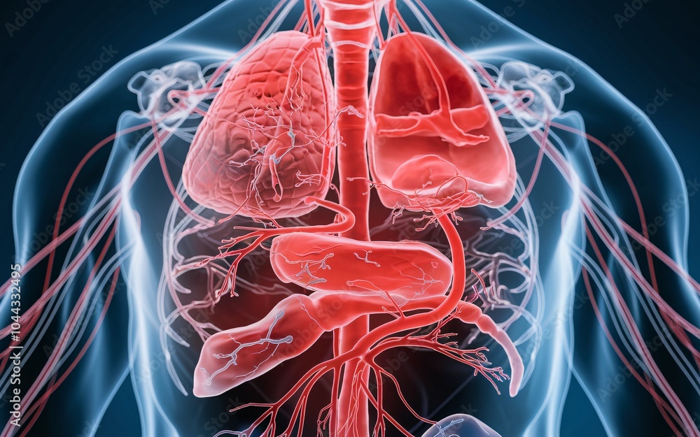 3D illustration of the human body's internal organs and circulatory ...