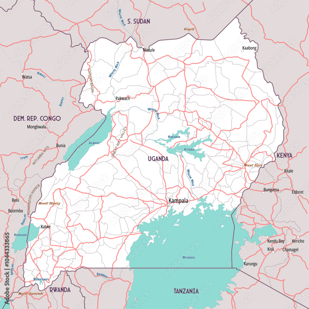 Simple outline map of Uganda coloring page Stock Vector | Adobe Stock