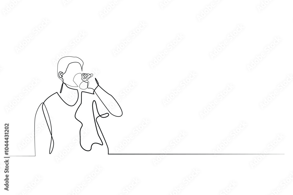 continuous line of man drinking water.single line healthy lifestyle.one ...