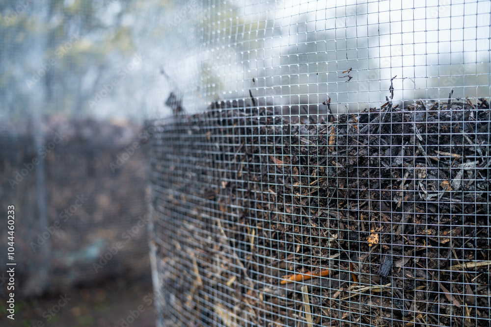 turning a compost pile in a community garden. compost full of ...