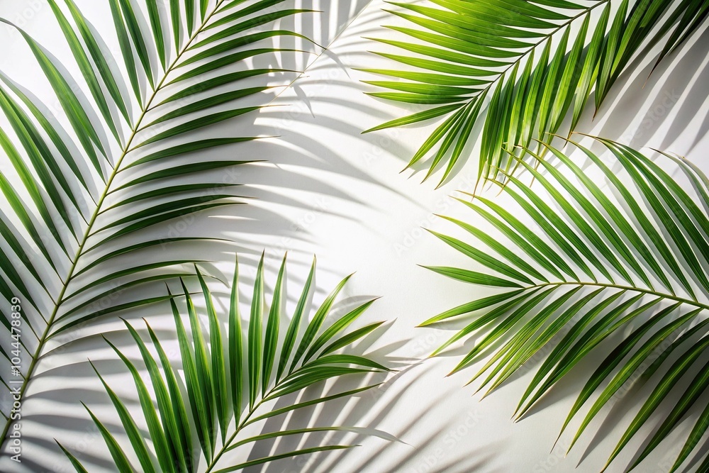 Shadow of tropical palm leaves against white background with forced ...