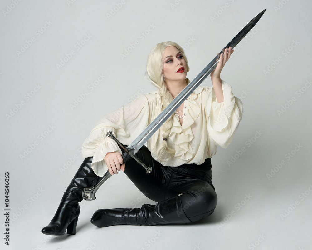 Full length portrait of female model wearing vintage gothic fantasy ...