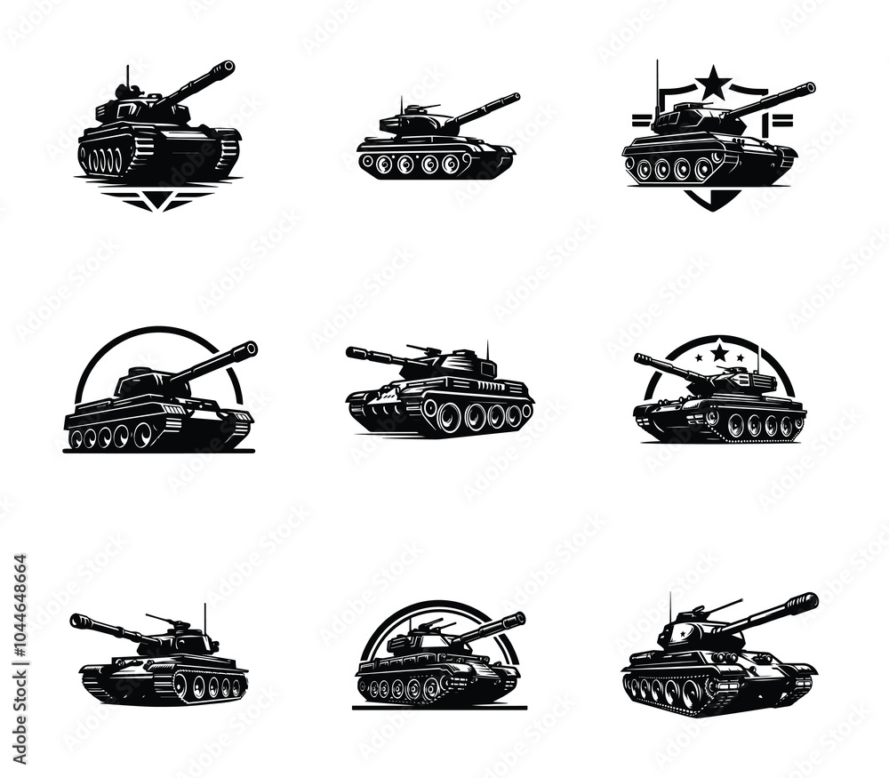 Vector military Tank logo design set collection template. Black ...