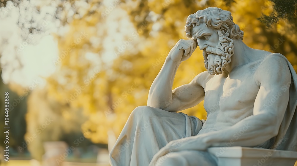 Greek philosopher statue in a park, statue of muscular man thinking ...
