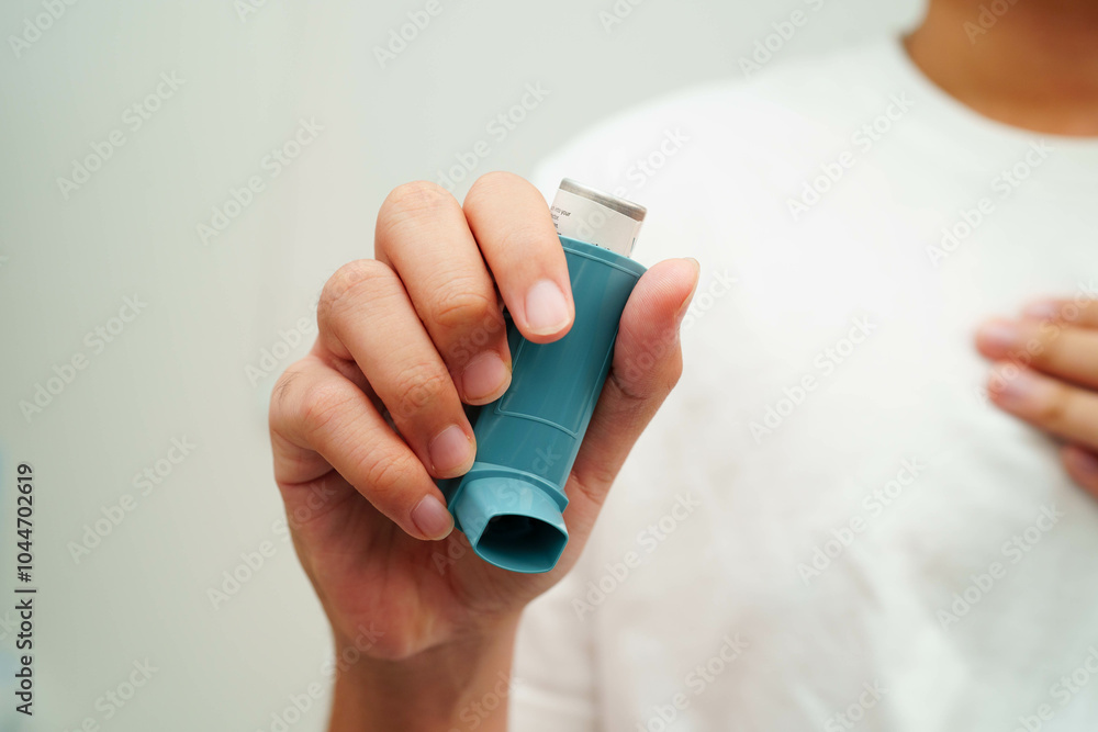 Asthma and chronic obstructive pulmonary disease COPD, Asian young man ...