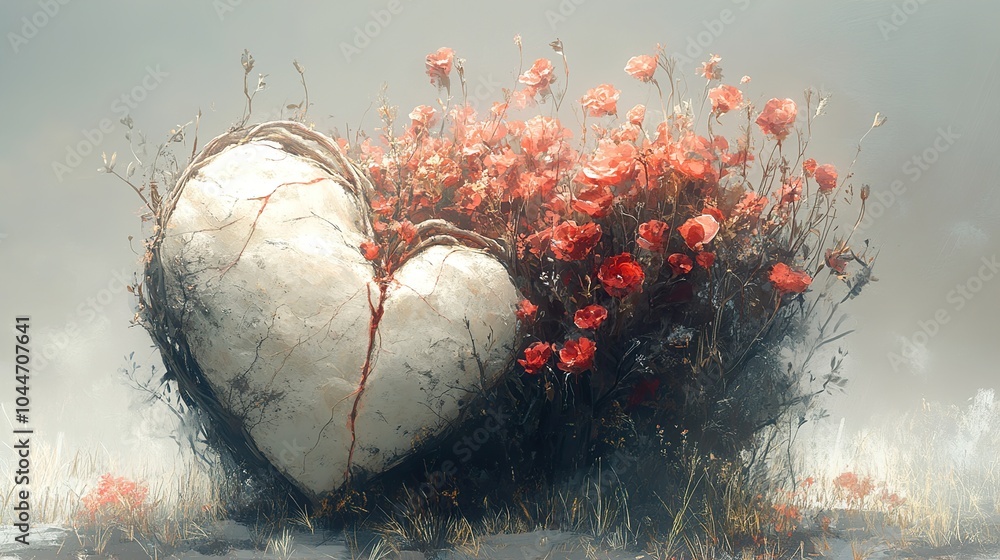 Broken Heart: A Surrealist Painting of Love, Loss, and Renewal Stock ...