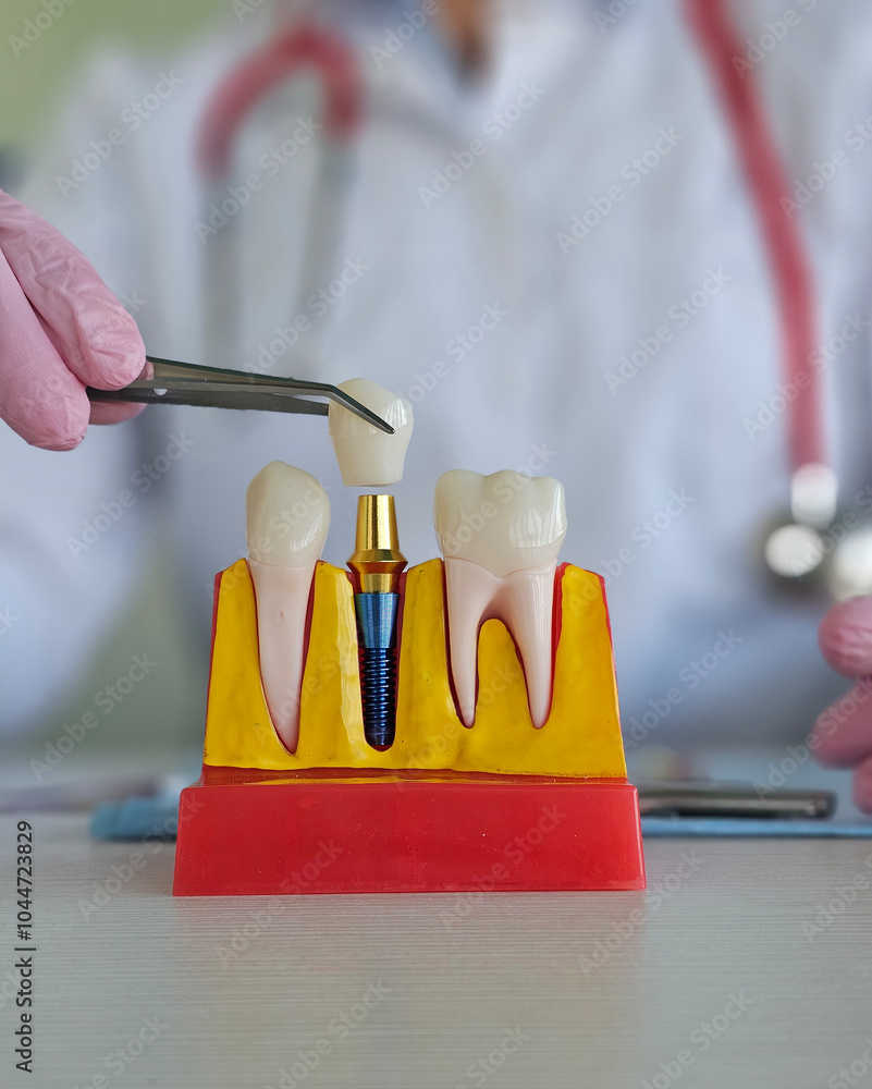 Artificial tooth roots dental implant into jaw, Root canal model for ...