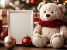 Christmas Teddy Bear Framed White Free Stock Photo - Public Domain Pictures