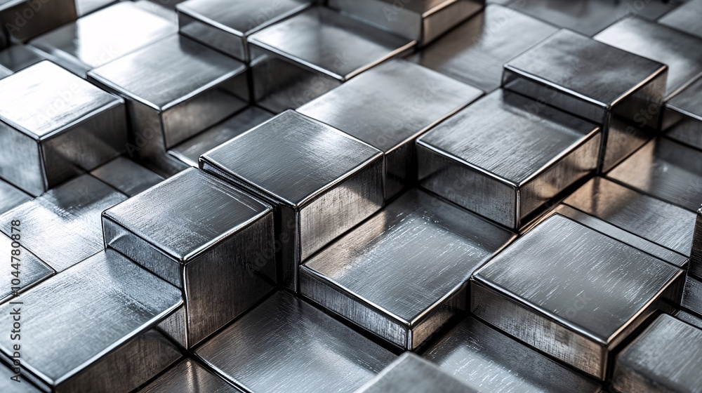 2410 111.A close-up view of interlocking metal blocks arranged in a ...