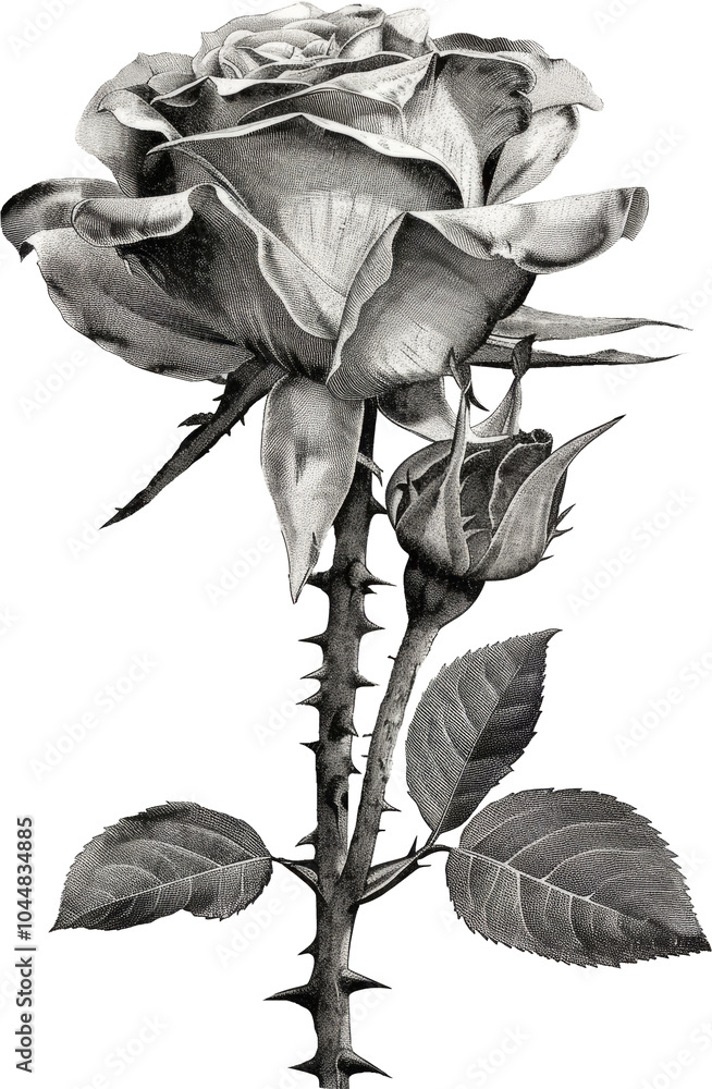 Rose flower collage element on transparent background, Rose with thorns ...