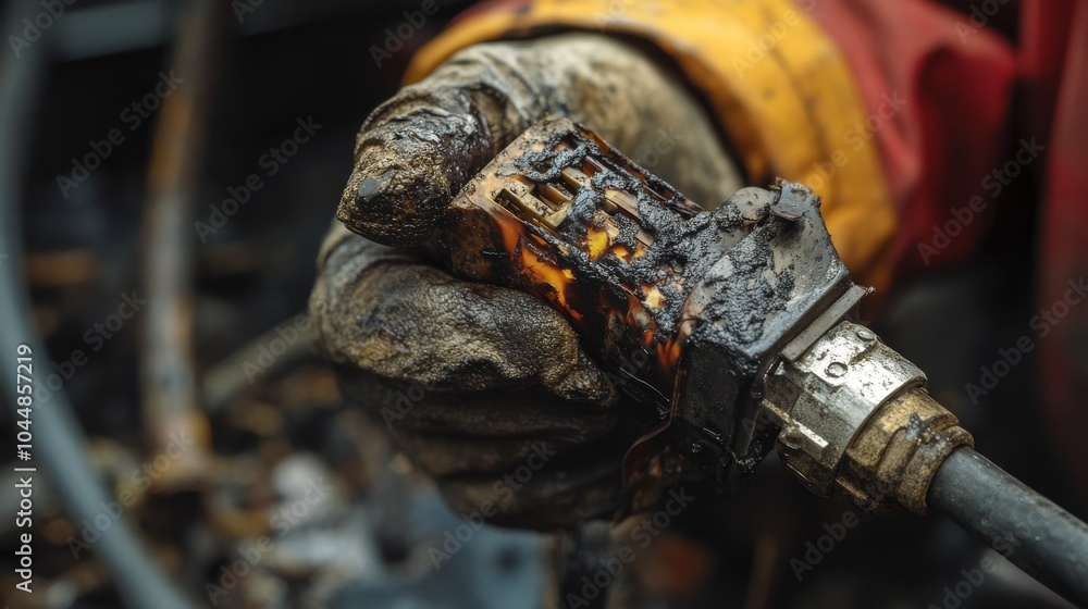 2410 61.A technician examining a power plug that shows clear signs of a ...