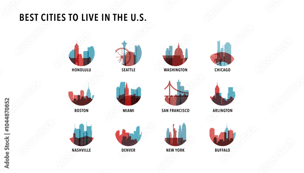 Best USA cities to live - logos, icons for infographics, index ...