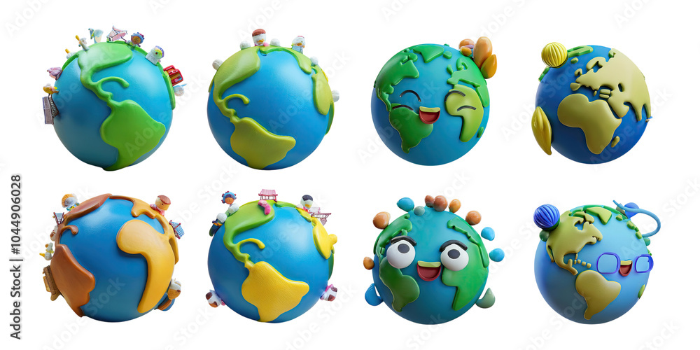 Playful Cartoon Earth Globe Characters Collection, PNG collection, set ...