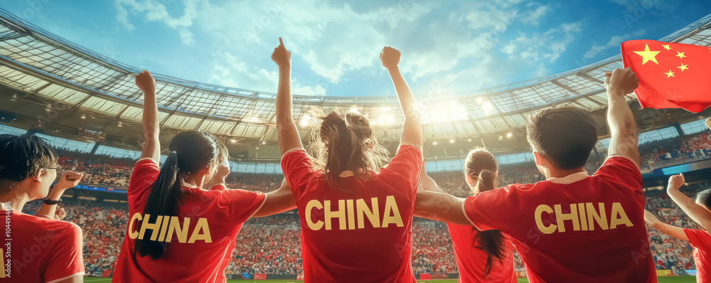 Unified Chinese Fans Cheering at Soccer Game. A powerful image of ...