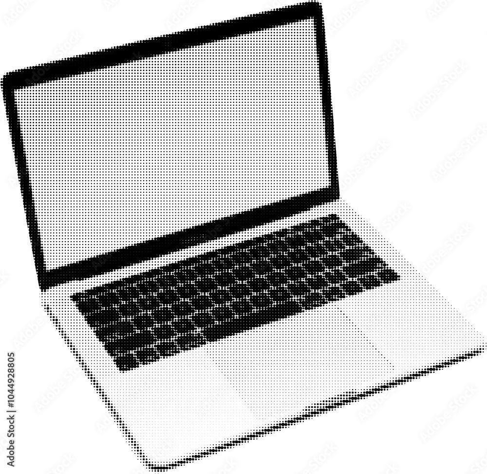 Laptop collage element transparent background, Halftone notebook bitmap ...