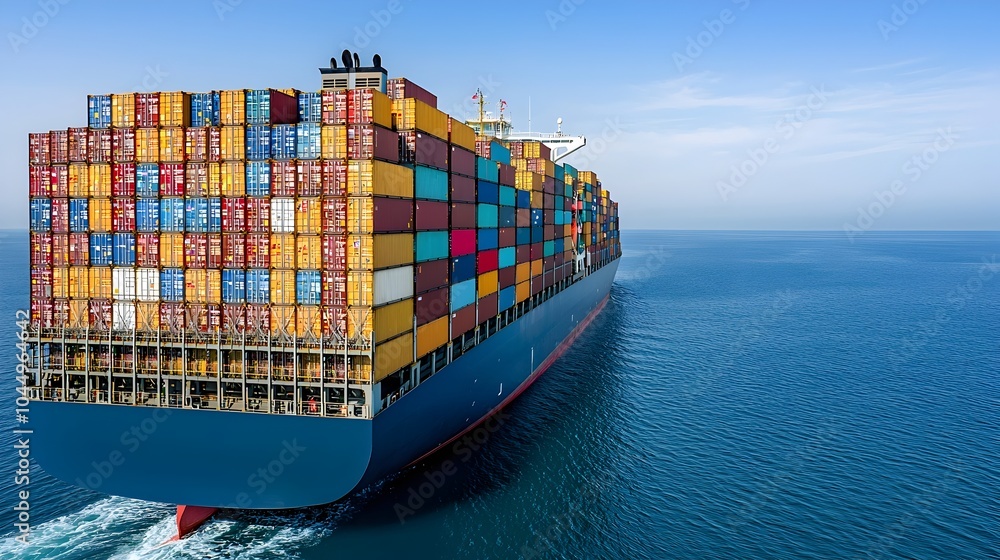 Aerial Side View of a Massive Cargo Ship Packed with Stacked Containers ...