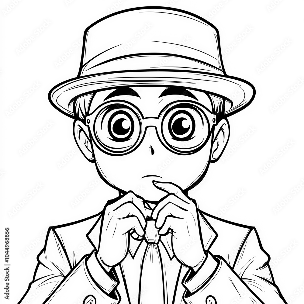A stylish anime detective investigating a mystery, anime coloring page ...