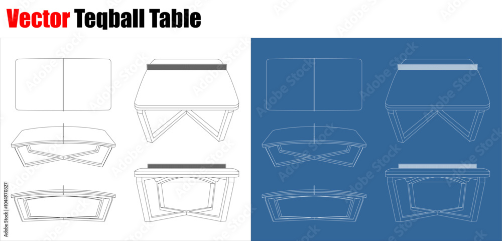 Teqball table vector Curved table technical drawing line blueprint ...