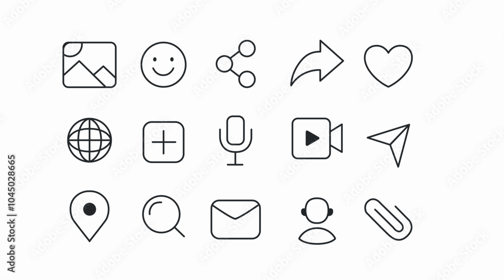 Cute set of action and reaction social media icons with outline style ...