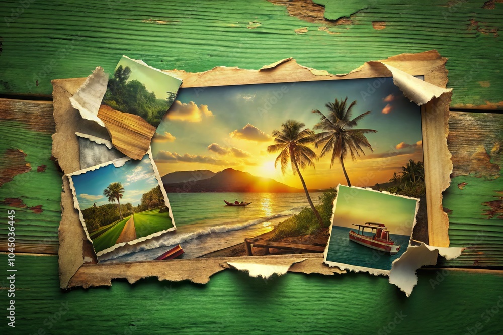 Ilustración de Stock Vintage Torn Ripped Paper Animation with Green ...