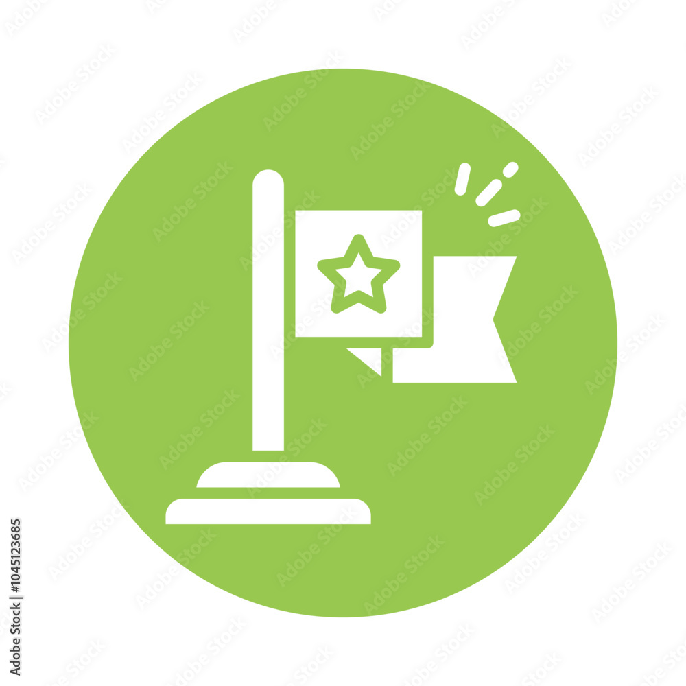 Winning Flag vector Glyph Cricle Design icon. Awards Symbol on White ...