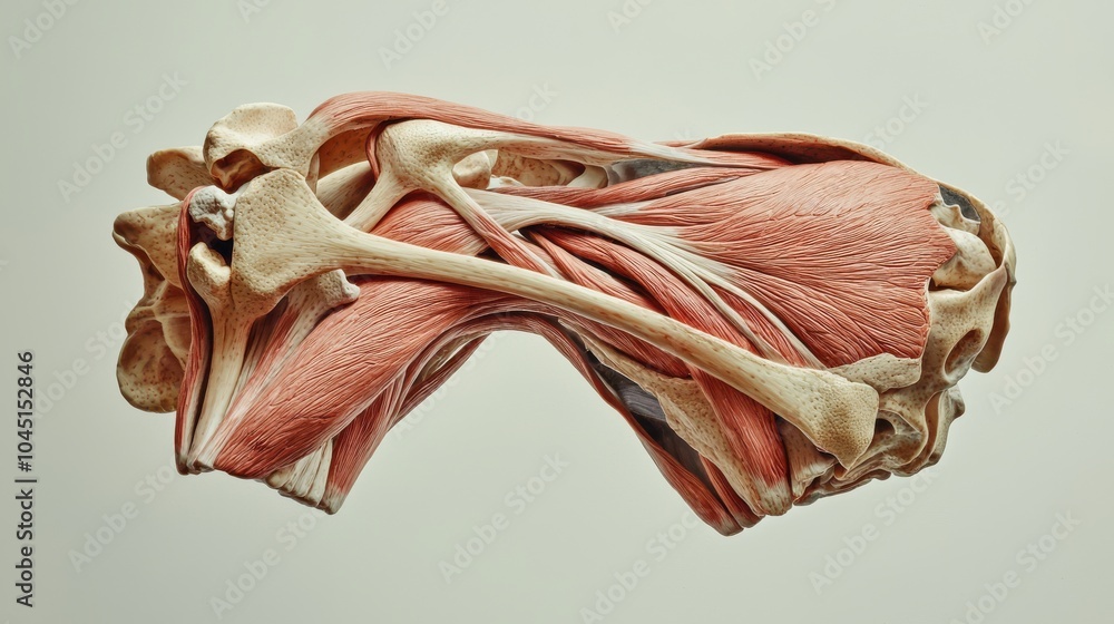A detailed view of the human shoulder joint showing the connection ...
