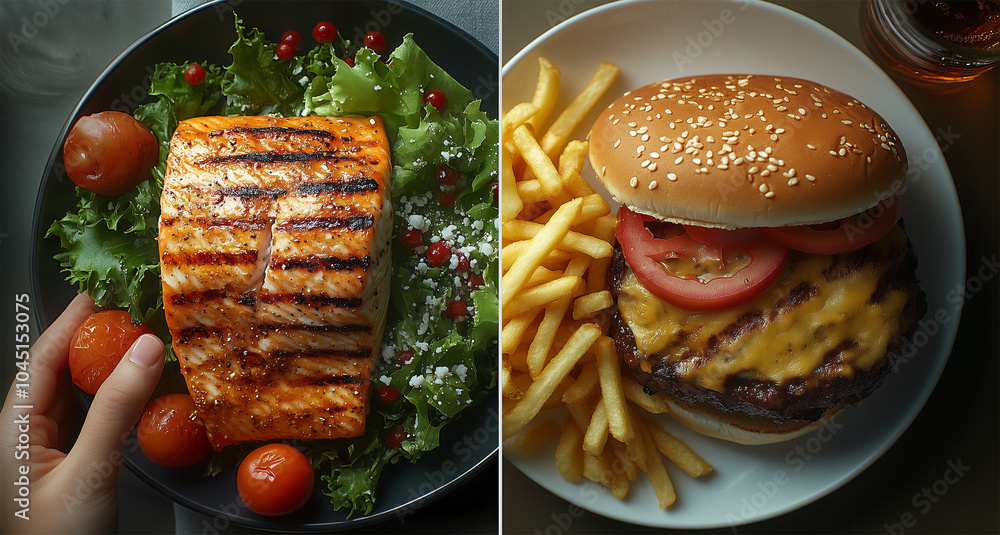 Foto de Stock Healthy vs Unhealthy Food Comparison Split Screen | Adobe ...