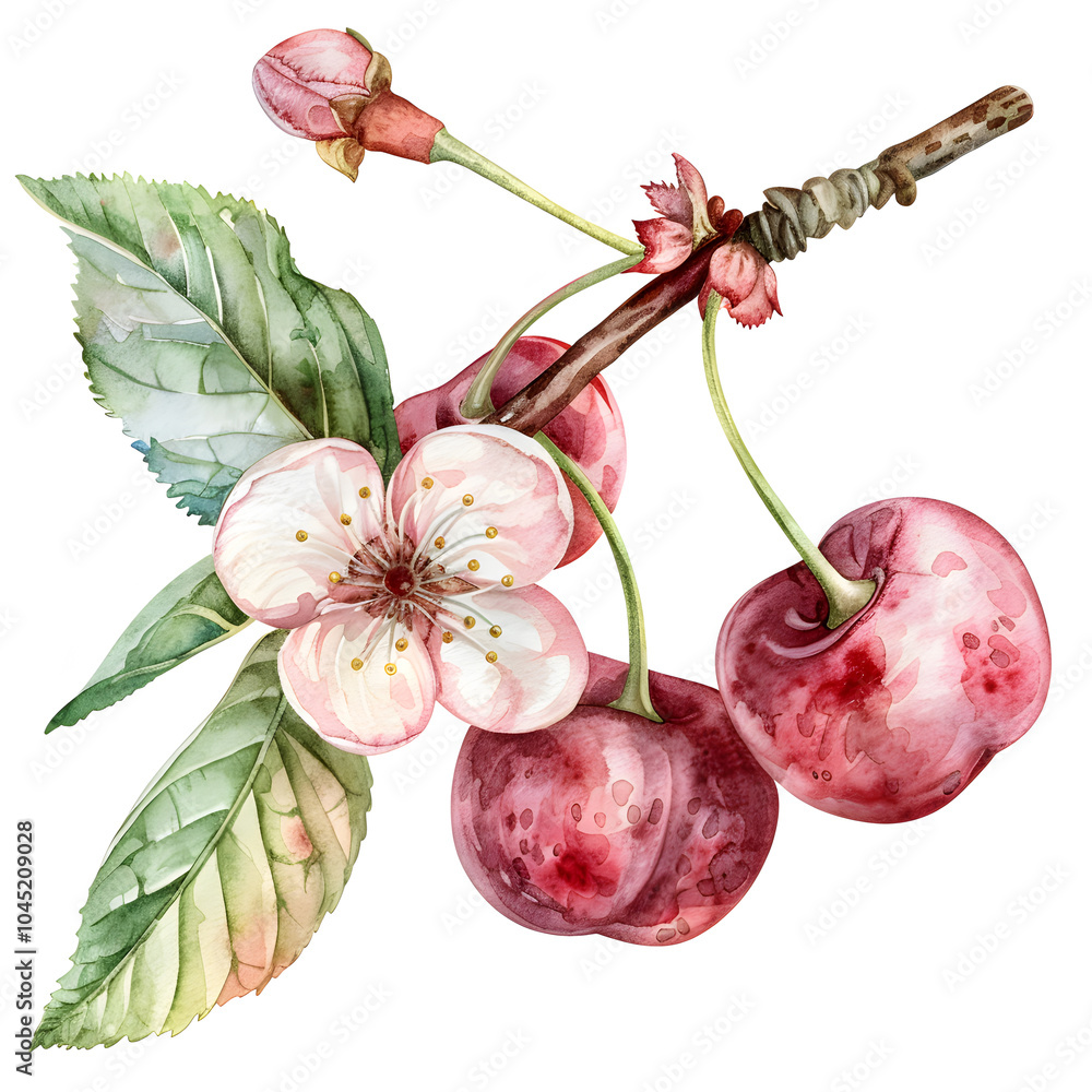 watercolor style cherry vector PNG, cute poster, vector element, PNG ...