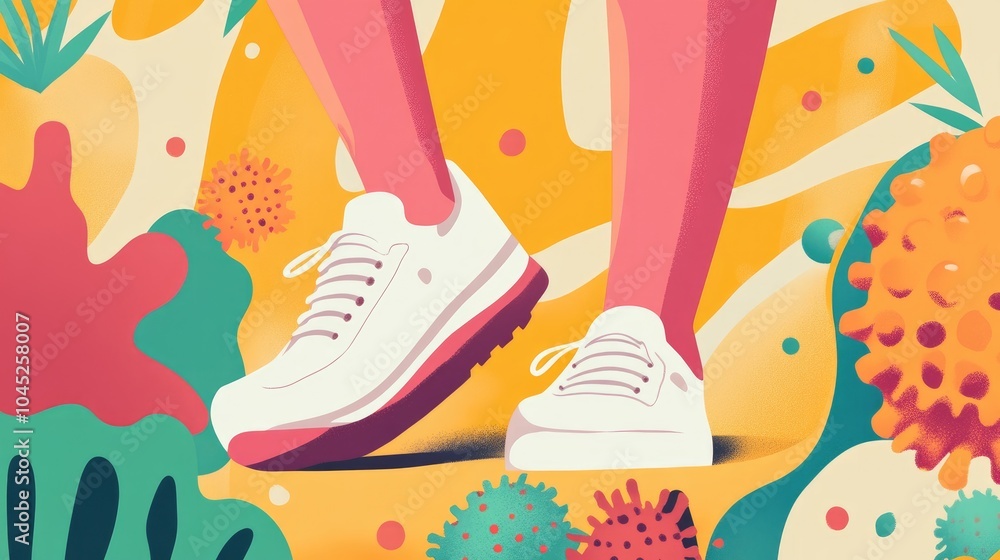 Cartoon illustration depicting a person addressing foot fungus issues ...