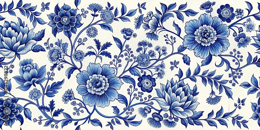 Chinoiserie pattern with floral motif Stock Illustration | Adobe Stock