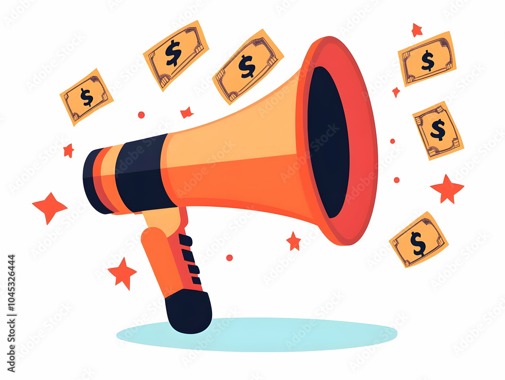 Flat Vector Illustration Megaphone Dollar Signs Marketing Campaigns ...