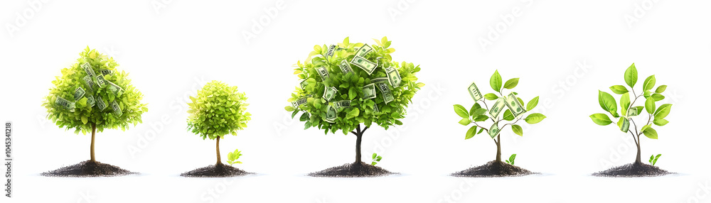 Money Tree Growth Stages Vector Illustration Seedling to Fully Grown ...
