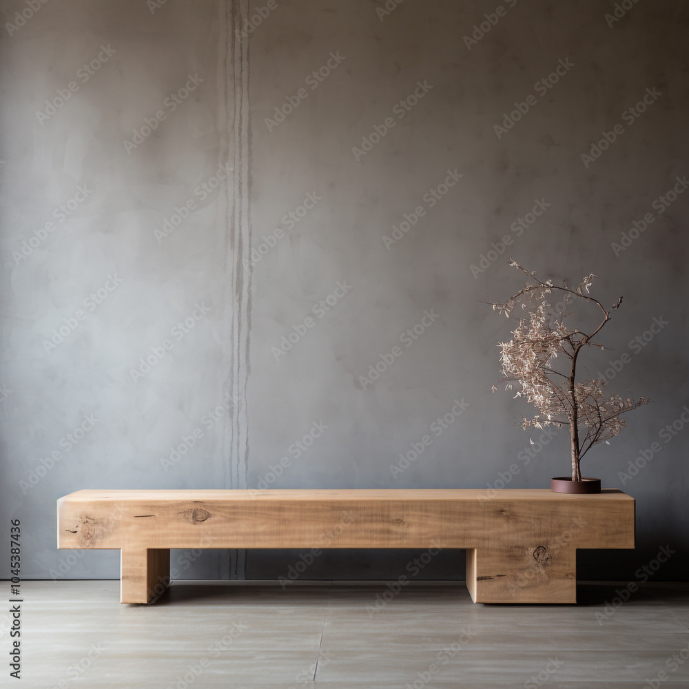 Tatami bench in Japanese woodwork with a minimal background ...