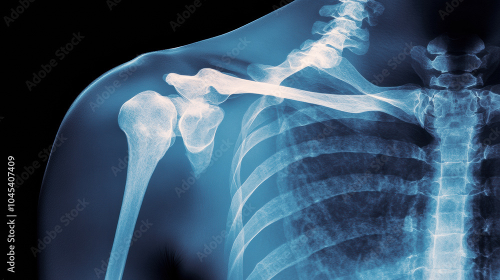 X ray of human shoulder showing bones and rotator cuff details Stock ...
