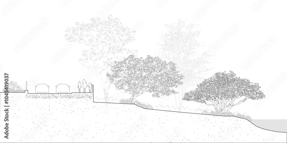 Architectural Drawings, Minimal style cad tree line drawing, Side view ...