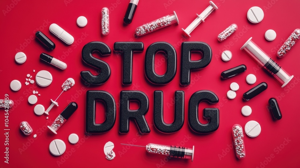 Bold text against a bright red background promotes anti-drug awareness ...