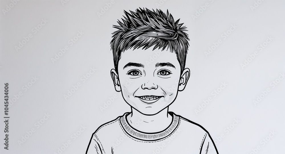 Hand drawing clipart of a young boy with short, spiky hair on plain ...