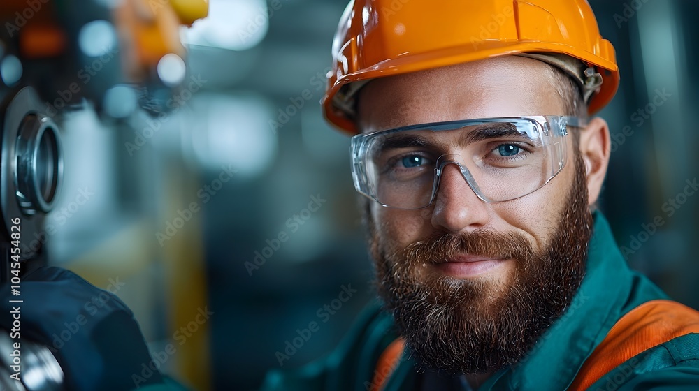 Factory engineer expertly operating a hydraulic tube bender to shape ...