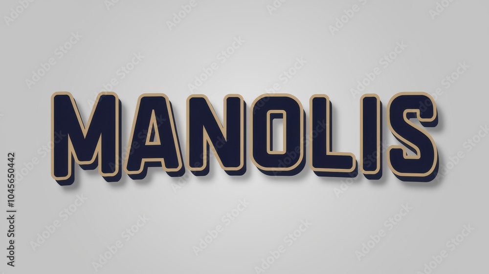 3D Text Effect: Bold 'MANOLIS' in Dark Navy with Gold Outline on Subtle ...
