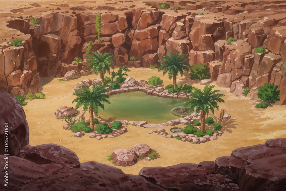 DnD Battlemap: Hidden Desert Oasis in a Rocky Canyon with Palm Trees ...