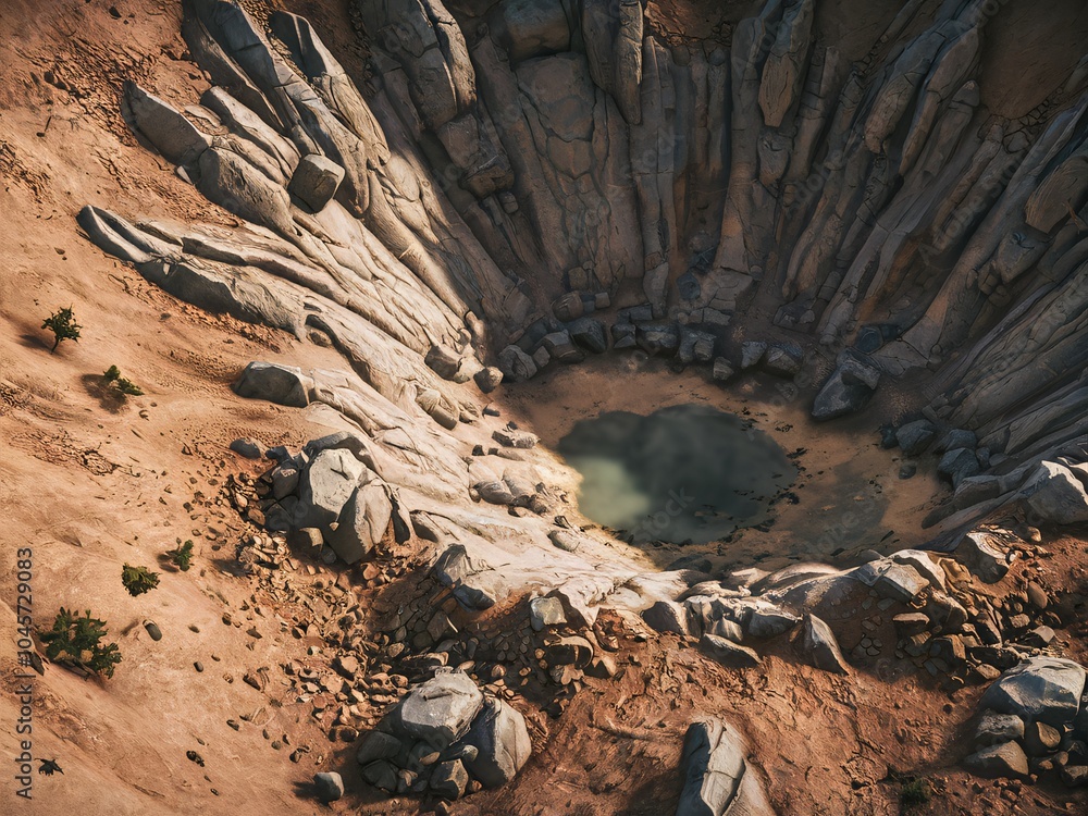 DnD Battlemap: Desert Sinkhole with Rocky Cliffs and Water Basin Stock ...