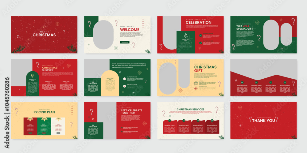 merry christmas presentation powerpoint slide design template set Stock ...